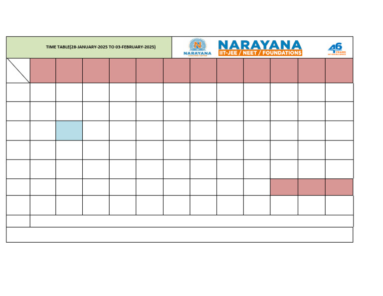 TIME TABLE FROM 28 Jan To 03 Feb 2025 | PDF