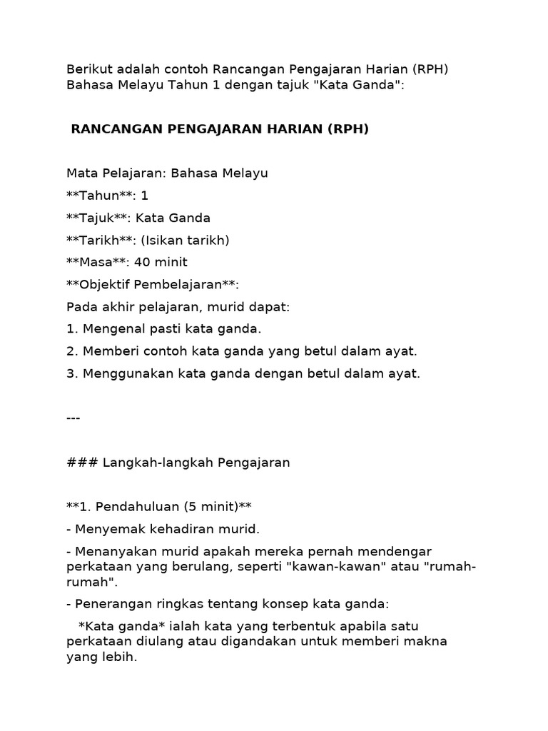 Berikut Adalah Contoh Rancangan Pengajaran Harian | PDF