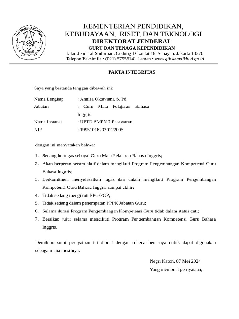 Pakta Integritas | PDF