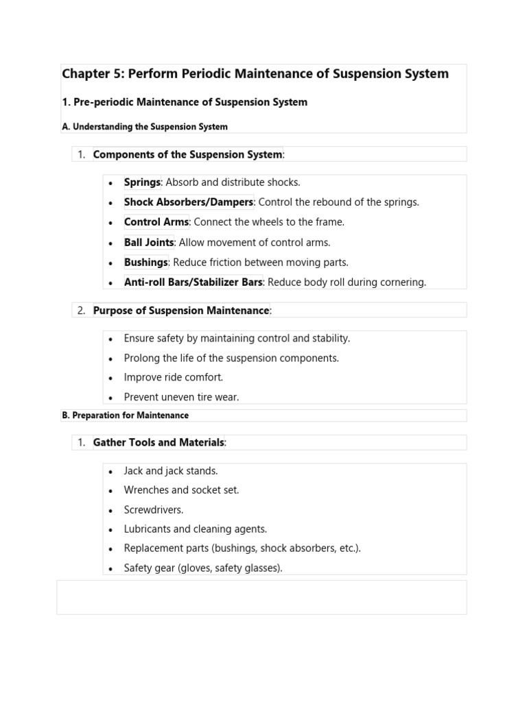 Periodic Maintenance of Suspension System | PDF | Mechanical ...