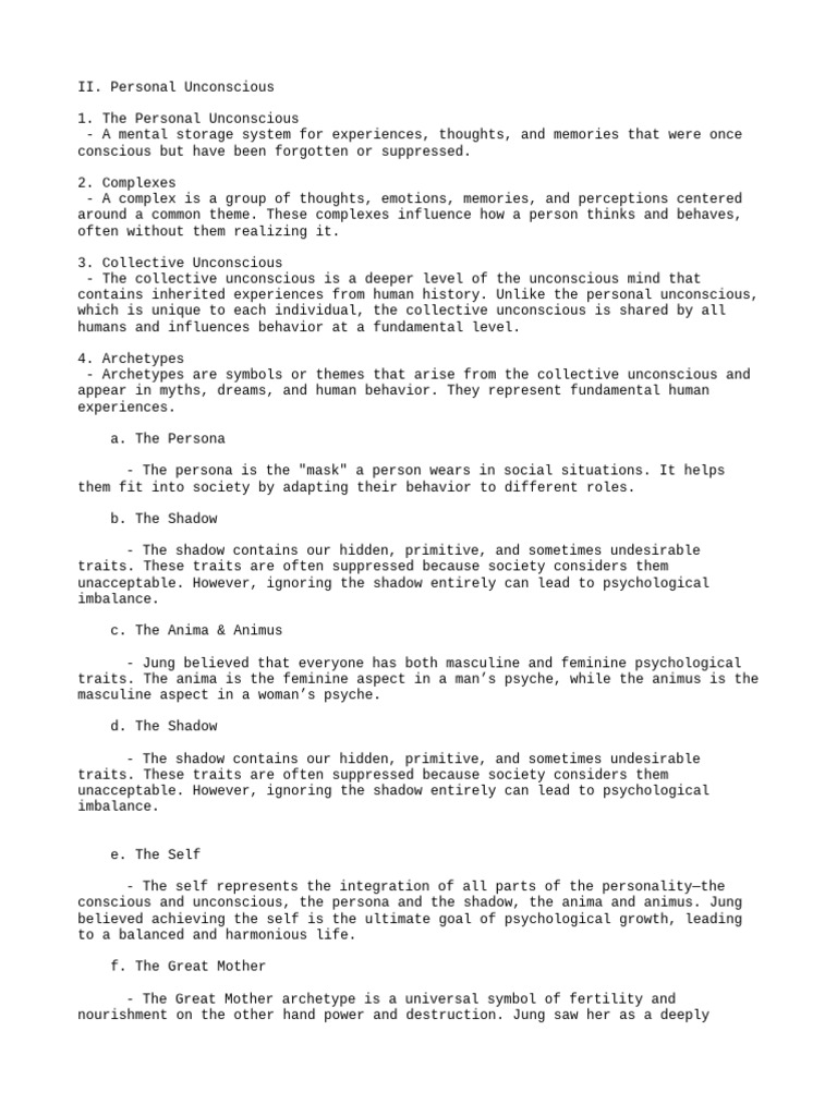 II. Personal Unconscious | PDF | Shadow (Psychology) | Archetype