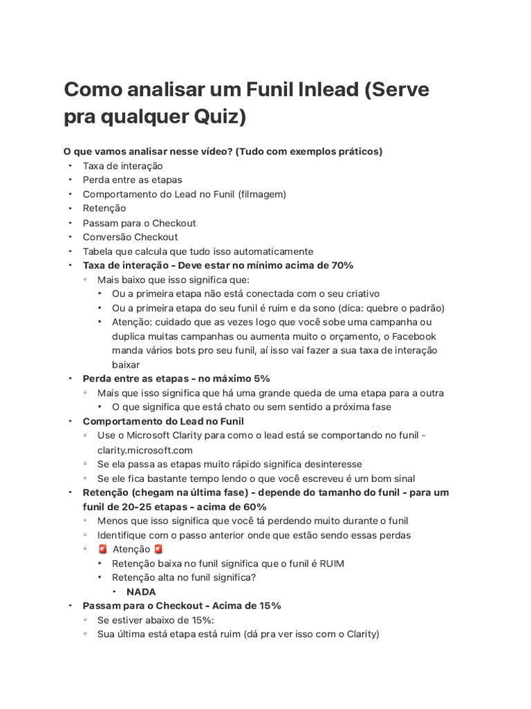 Como analisar um Funil Inlead (Serve pra qualquer Quiz) | PDF
