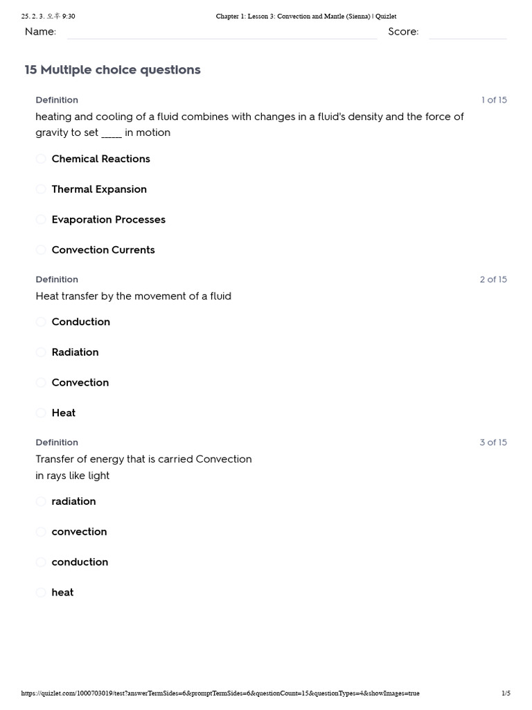 Chapter 1 - Lesson 3 - Convection and Mantle (Sienna) - Quizlet | PDF ...