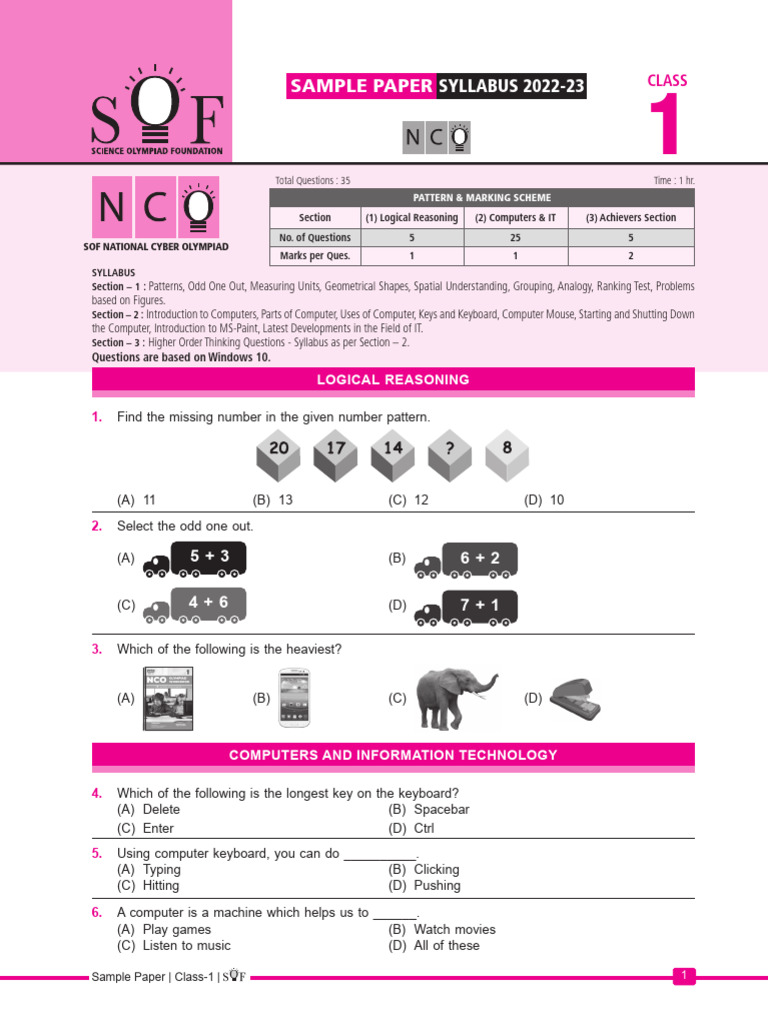 Nco Sample Paper Class-1 | PDF | Computer Keyboard | Software