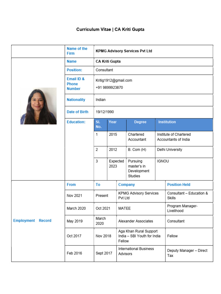 CA Kriti Gupta - Consultant CV | PDF | Business