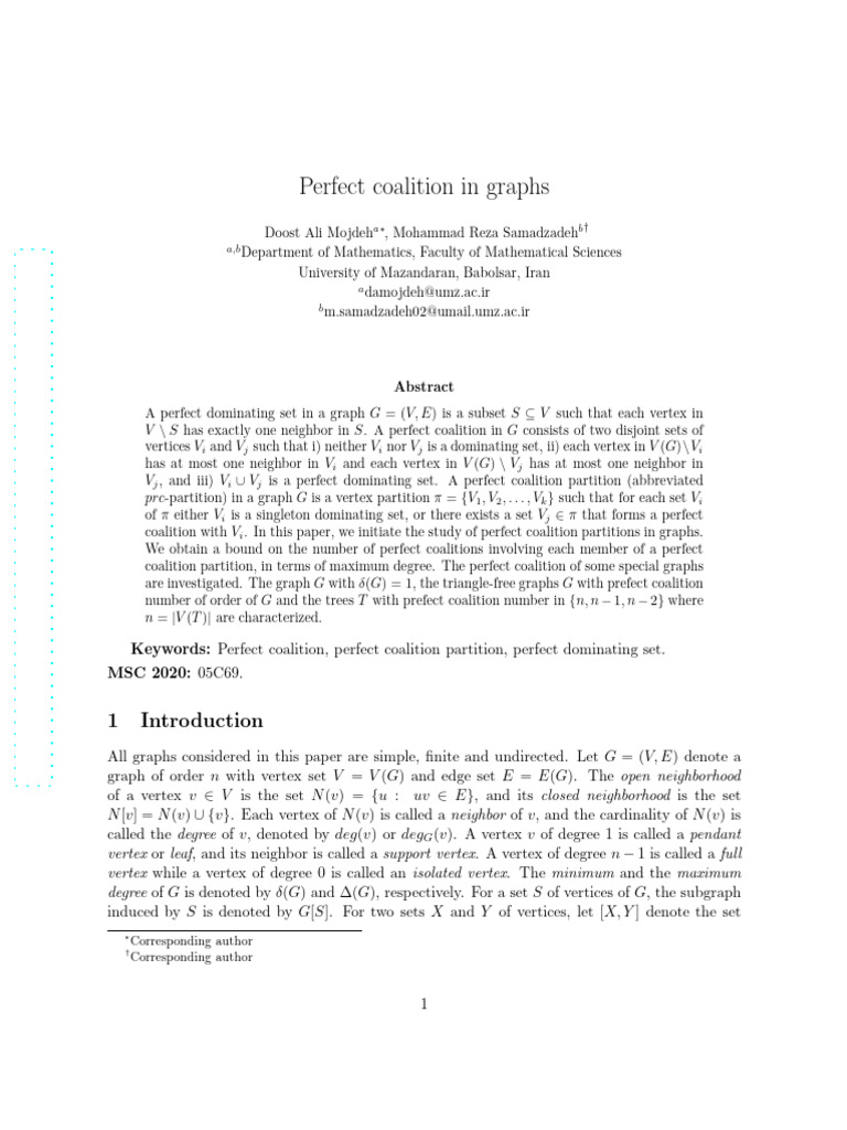 Perfect Coalition Partitions in Graphs | PDF | Vertex (Graph Theory ...