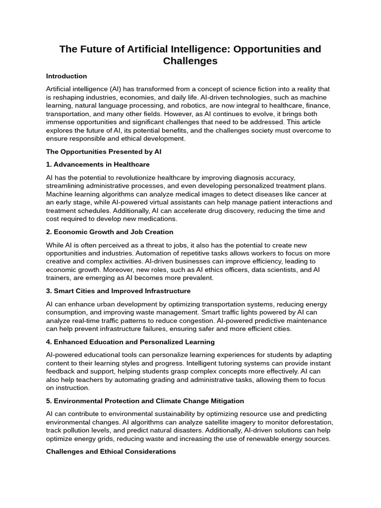 The Future of Artificial Intelligence Opportunities and Challenges ...