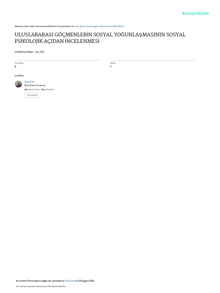 Uluslararas Gmenlerin Sosyal Younlamalarnn Sosyal Psikolojik Adanncelenmesi | PDF