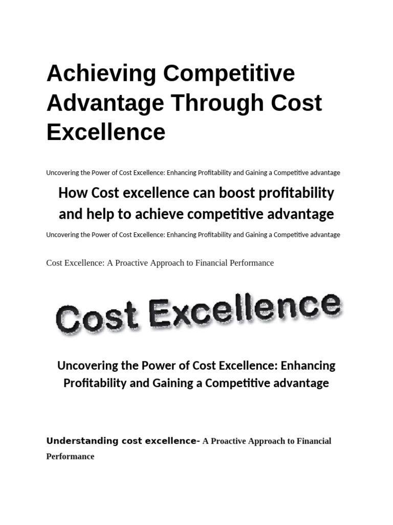 Cost Excellence for Competitive Advantage | PDF | Competitive Advantage ...