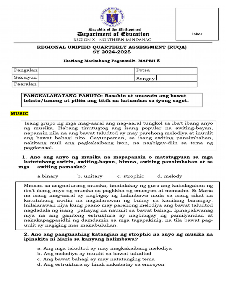 Mapeh 5 Ruqa Q3 | PDF