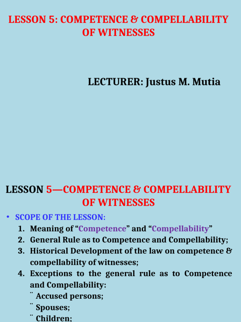Lesson 5 Competence Compelability of Witnesses | PDF | Sovereign ...