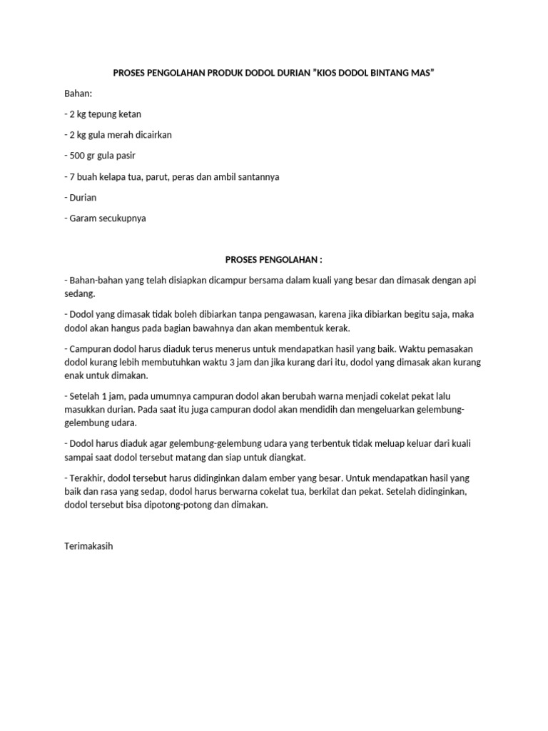 Proses Pengolahan Produk Dodol Durian | PDF