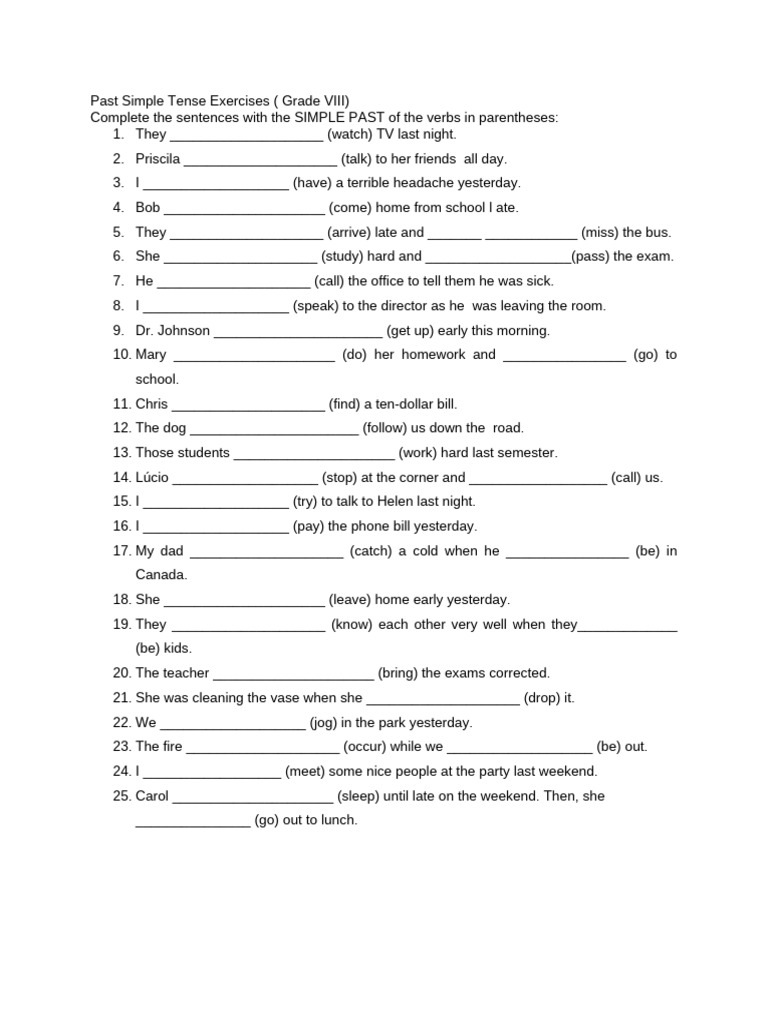 Past Tense Exercise | PDF