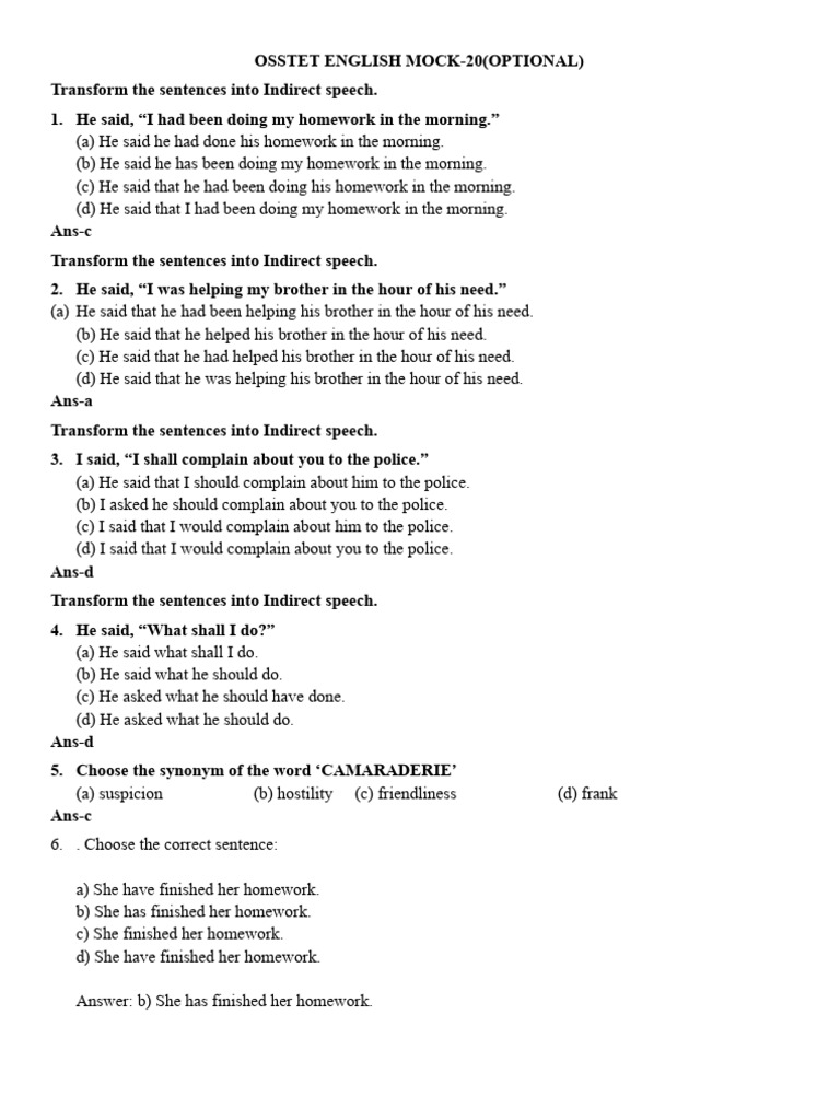 Osstet English Mock-20 (Optional) | PDF | Human Communication | Syntax