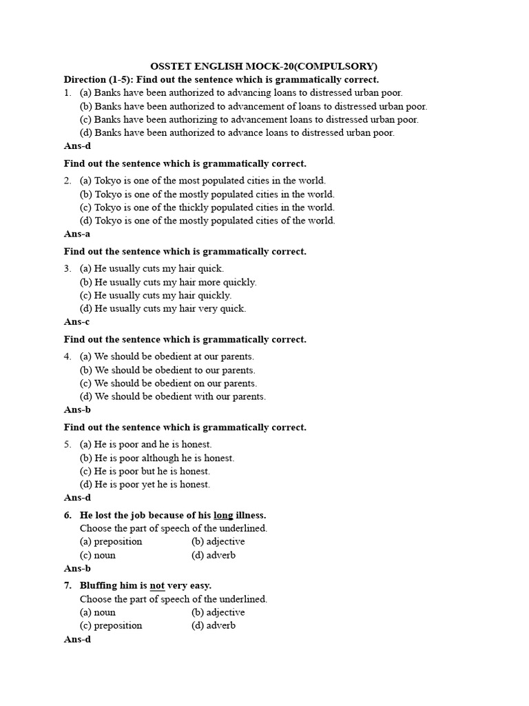 OSSTET ENGLISH MOCK-20(COMPULSORY).docx | PDF | Adverb | Friendship
