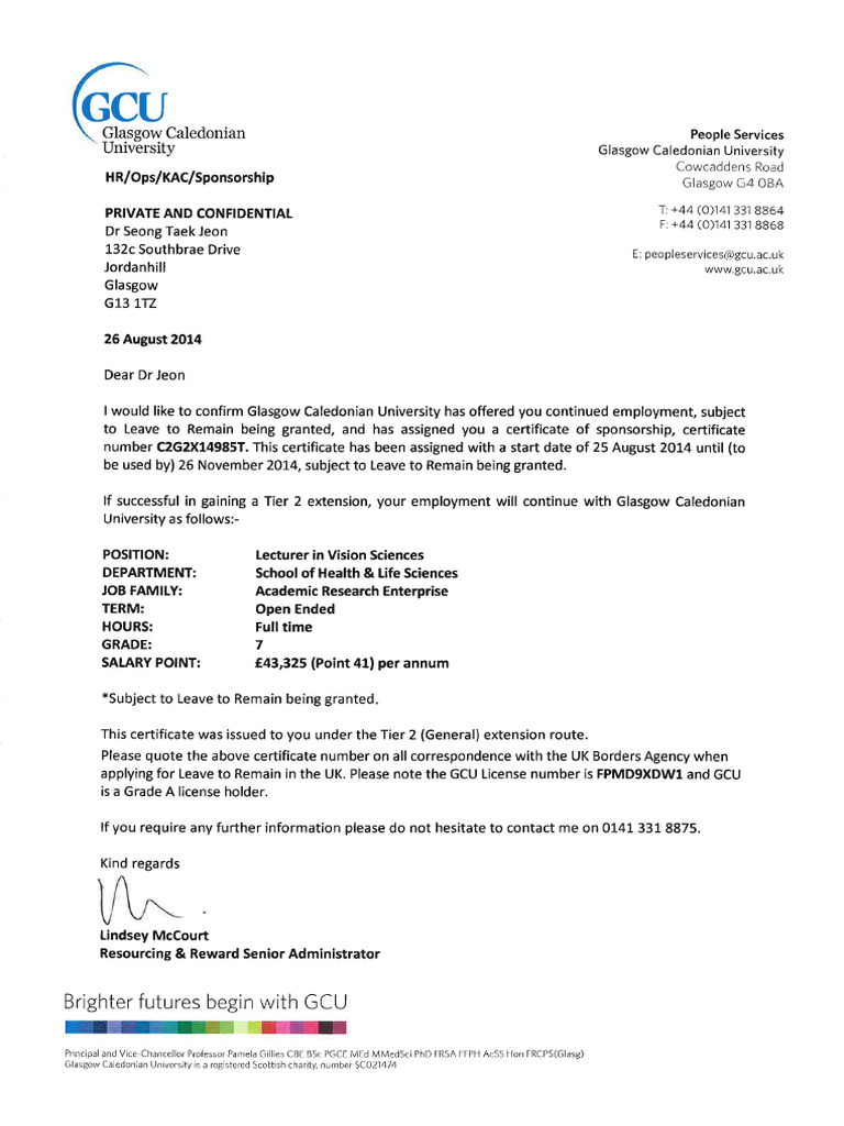 COS Letter 2nd (My Contract Letter) | PDF