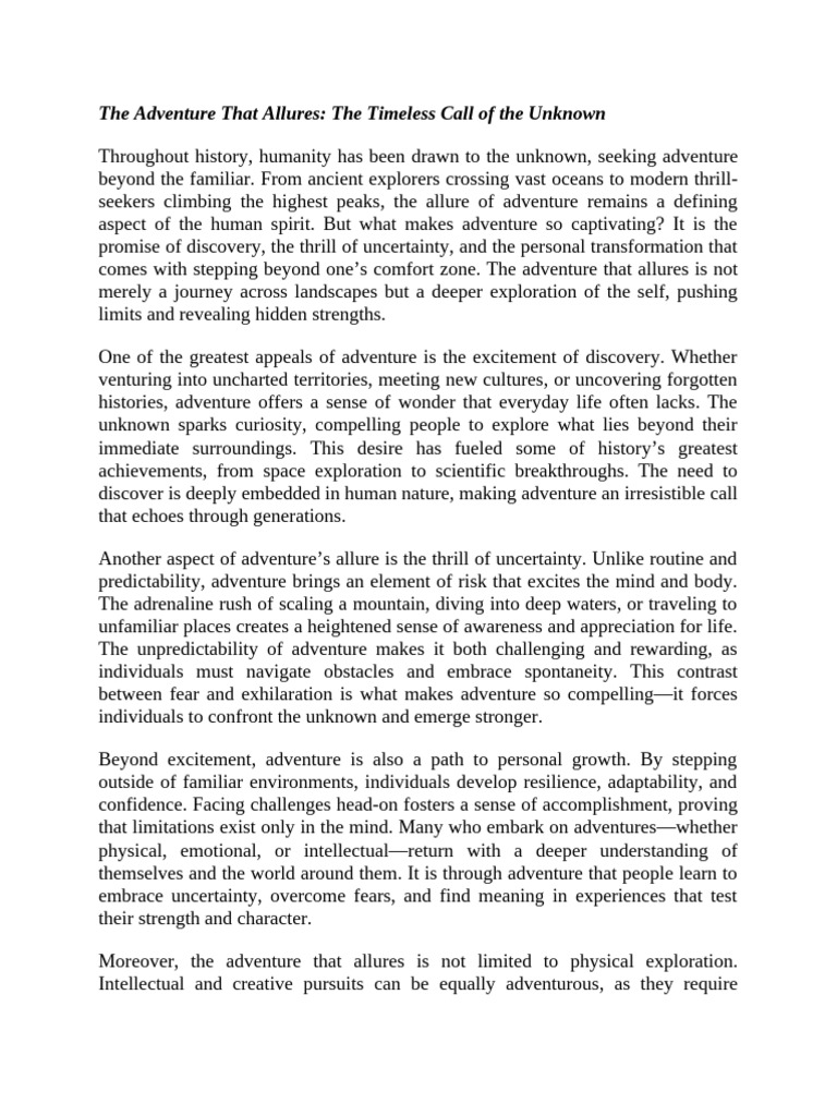 The Allure of Adventure and Discovery | PDF | Adventure | Behavioural ...