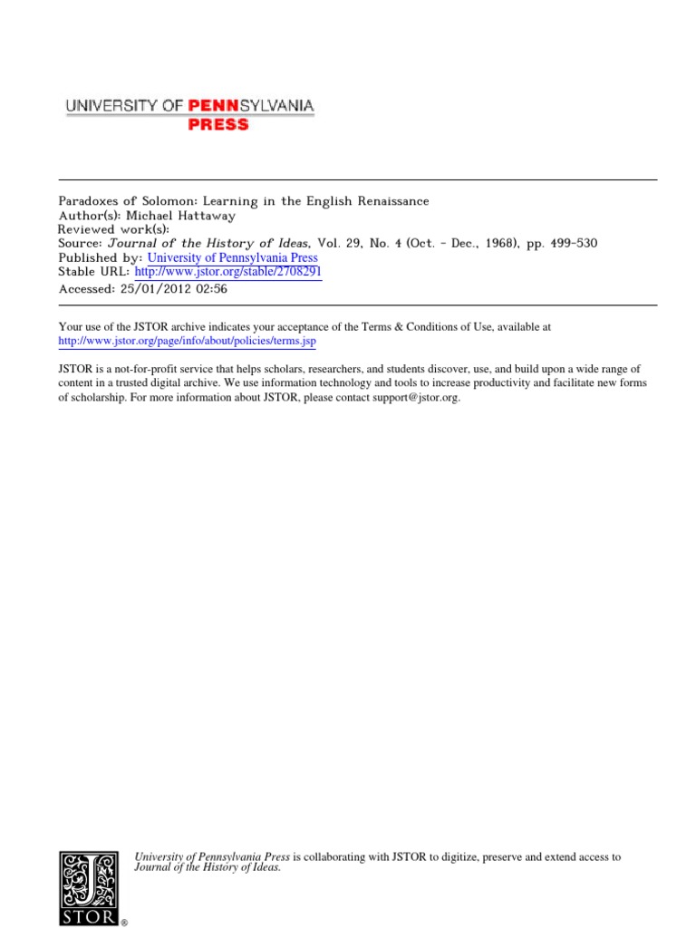 Paradoxes of Solomon - Learning in The English Renaissance | PDF ...