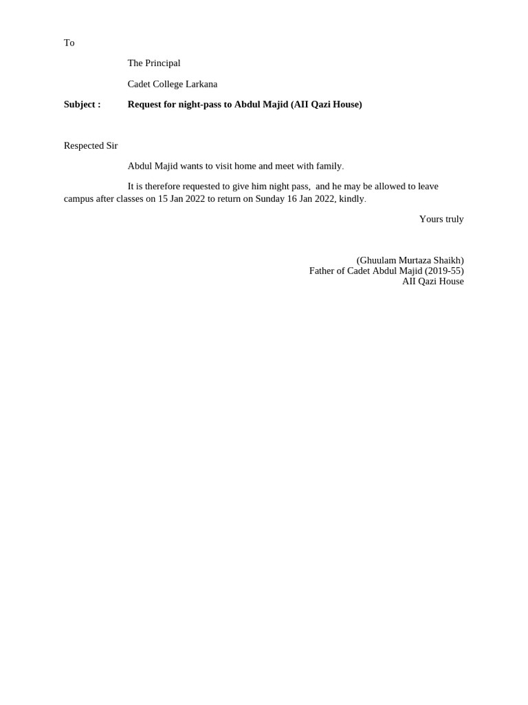 Night Pass Requests for Cadets | PDF