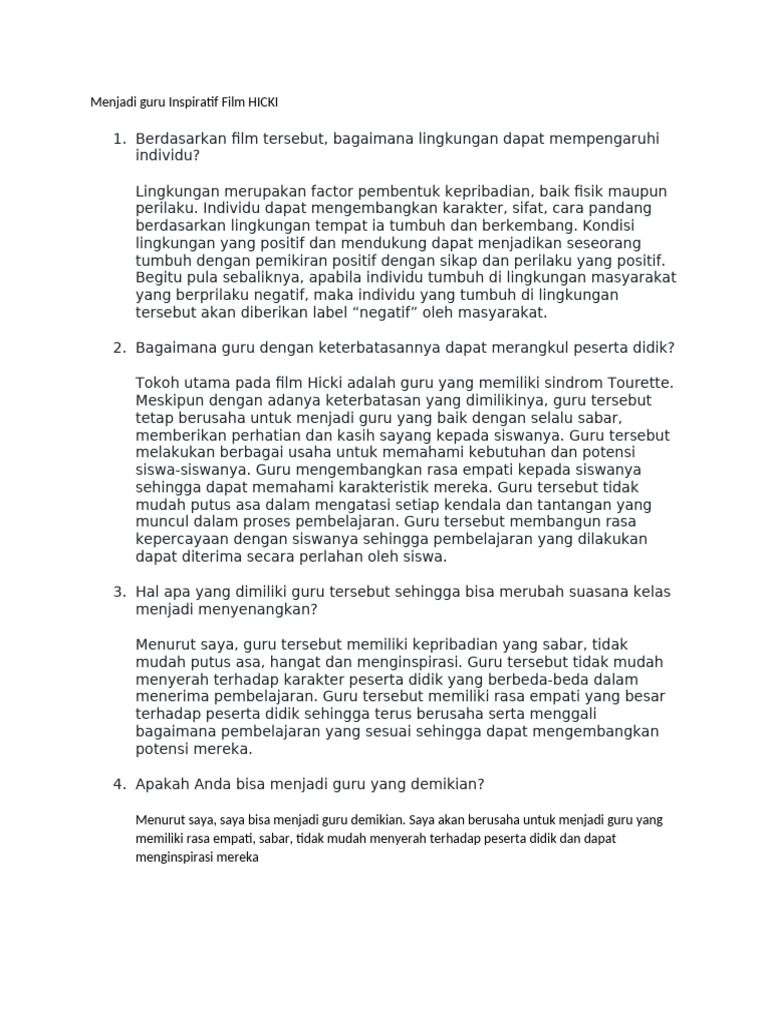 Menjadi Guru Inspiratif Film HICKI | PDF