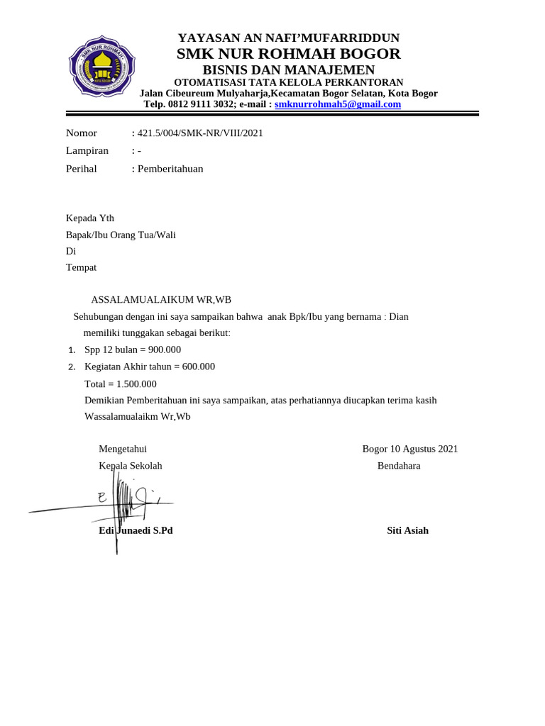 Surat Tunggakan | PDF