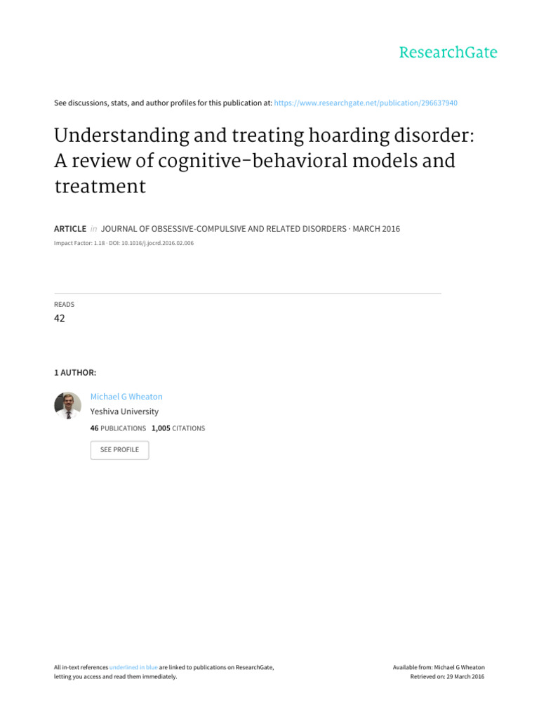 Understanding and Treating Hoarding Disorder A Review of CBT Models and ...