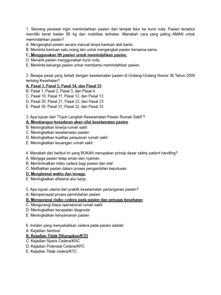 Soal Safety Patient Handling (Kelompok LL) | PDF