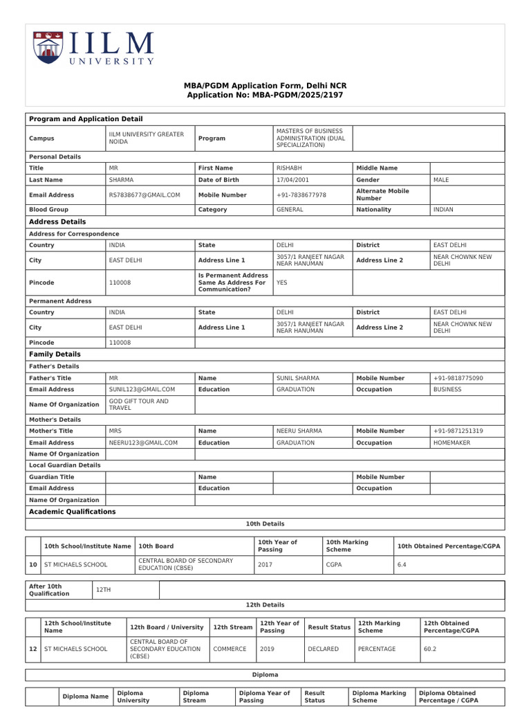 Application Form MBA-PGDM 2025 2197 | PDF | Educational Stages