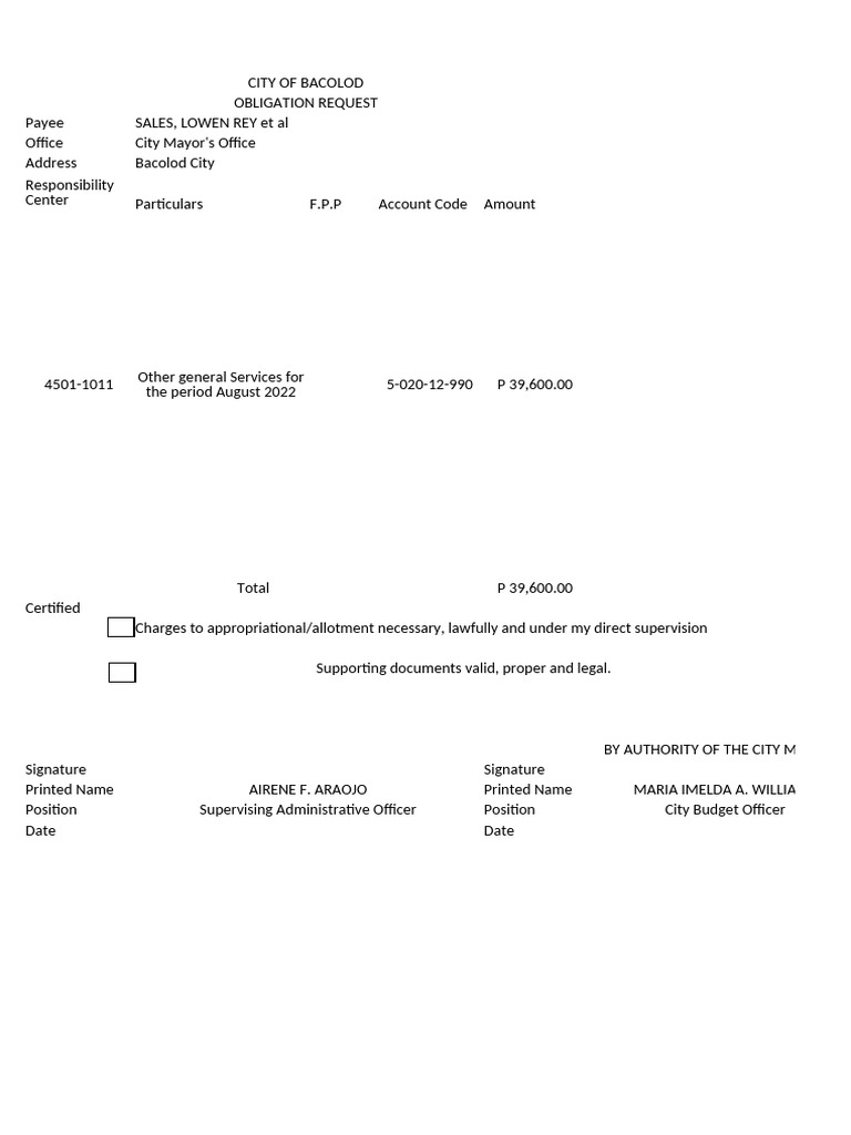 Obligation Request Ashley NGC | PDF