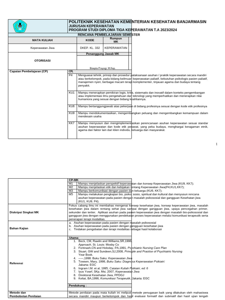 RPS Kep Jiwa D3 2023-2024 Semester 3 | PDF