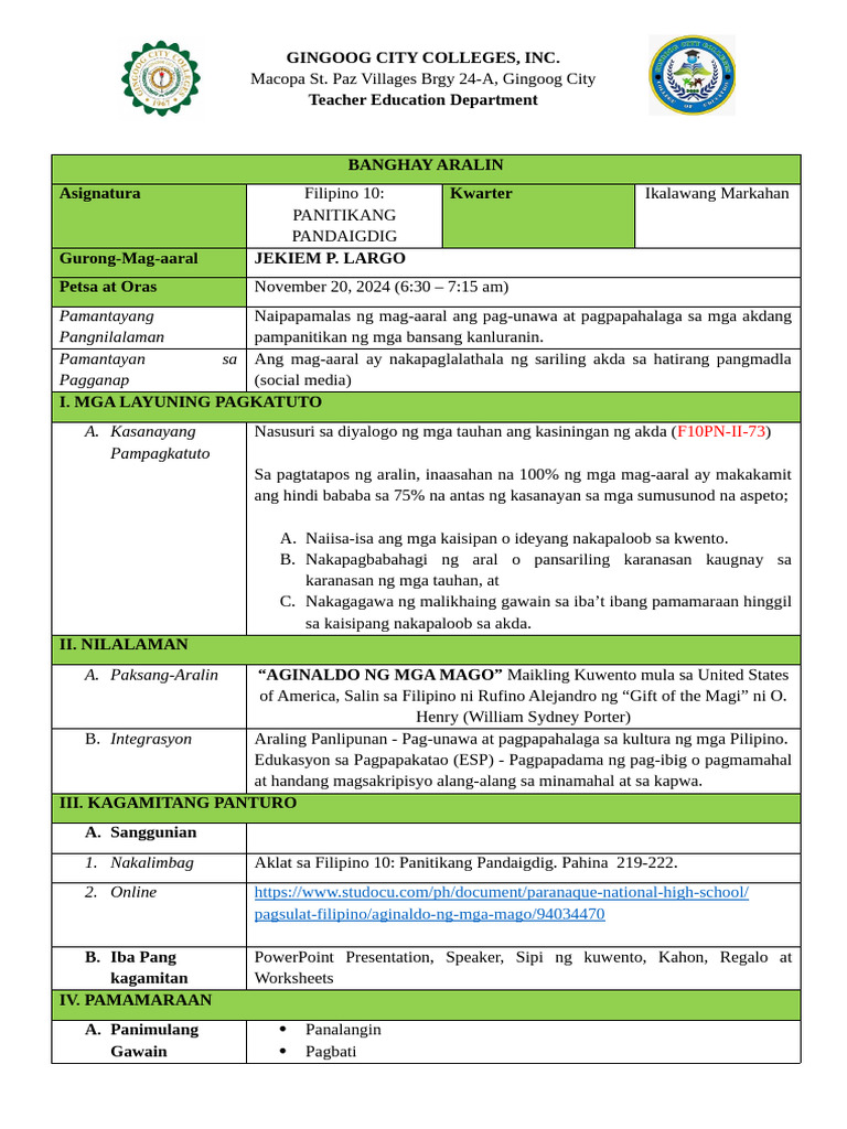 Grade 10 GCCNHS | PDF