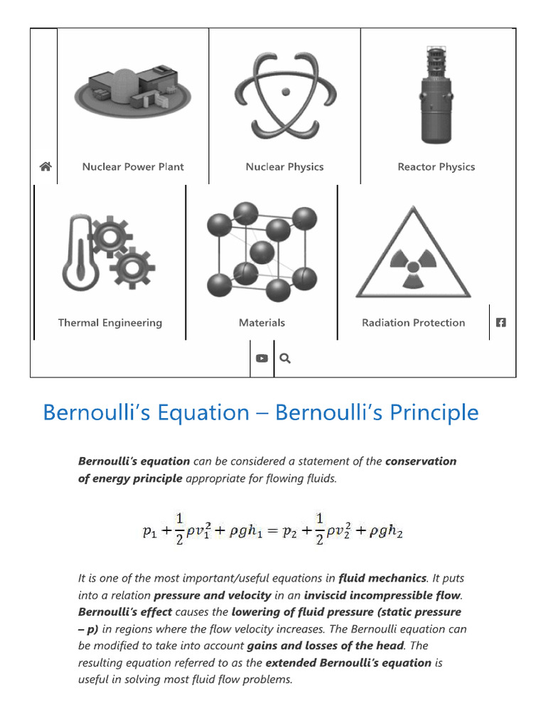 Bernoulli’s Equation – Bernoulli’s Principle | PDF