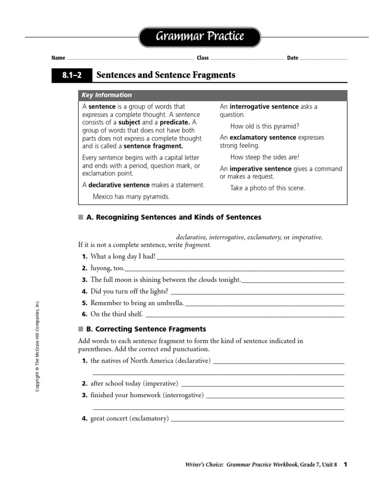 Grammar Practice - Grade 7 - Lesson 1 | PDF | Subject (Grammar ...