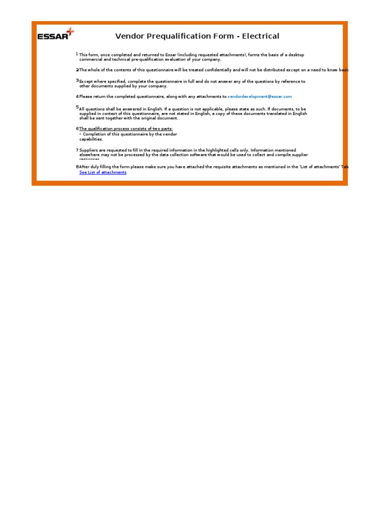 Pre Qualification Form - Electrical Items | PDF | Audit | Iso 9000