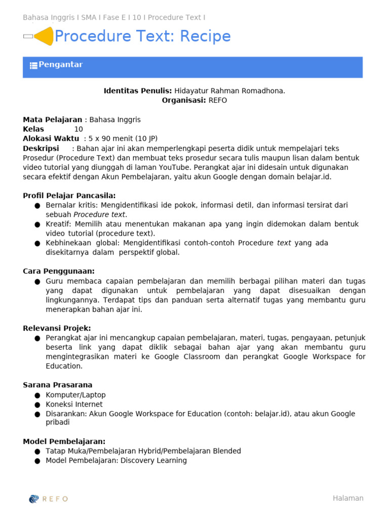Bahasa Inggris - Bahan Ajar - 10 - Procedural Text-Recipe | PDF