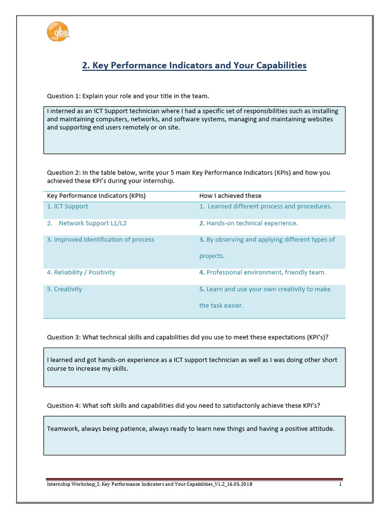 Internship Report - 2. Key Performance Indicators and Your Capabilities | PDF | Information And ...