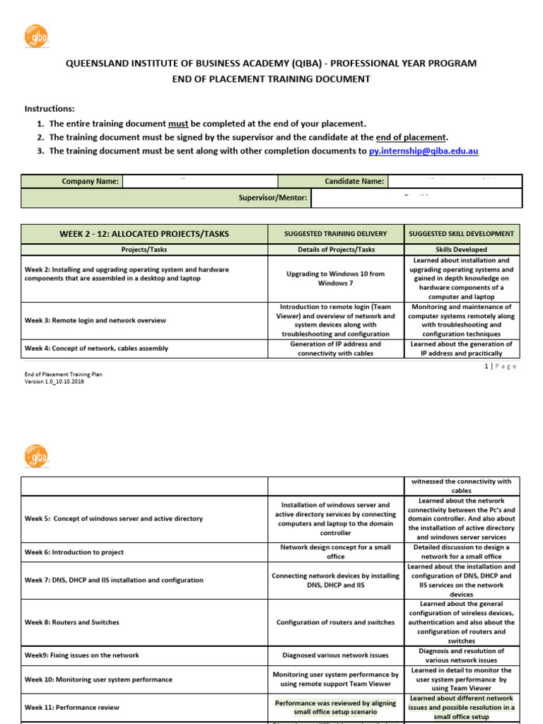 End of Placement Training Plan (1) | PDF | Computer Network | Active ...