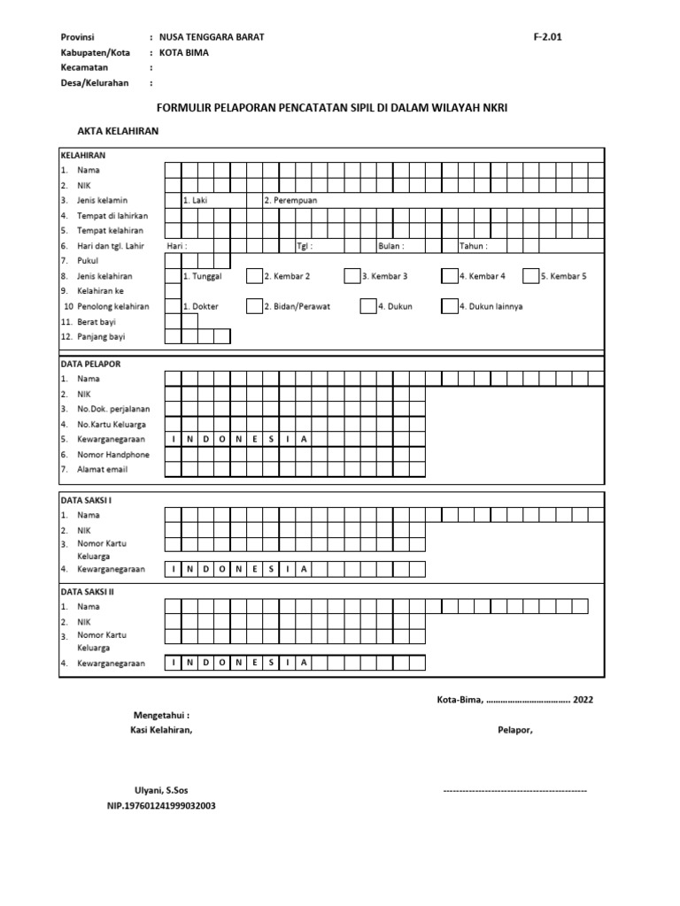 F-2.01 FORMULIR AKTA KELAHIRAN | PDF