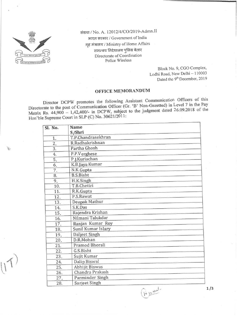 Promotion List For ACO To CO | PDF