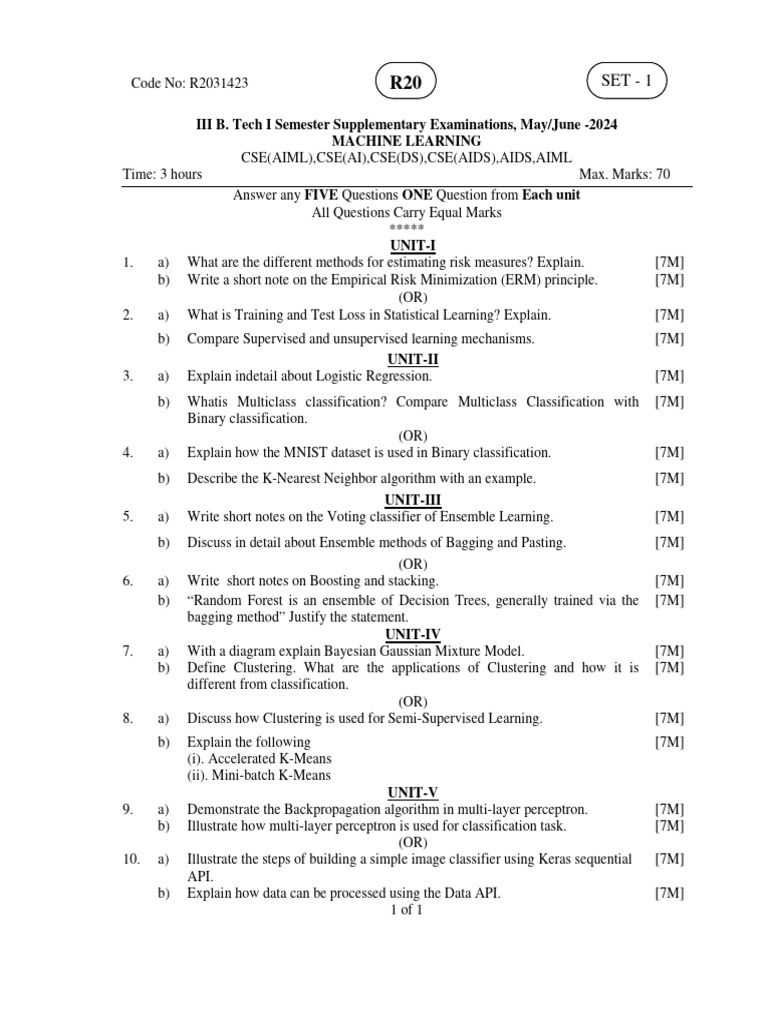 Machine Learning Exam Questions 2024 | PDF | Machine Learning ...