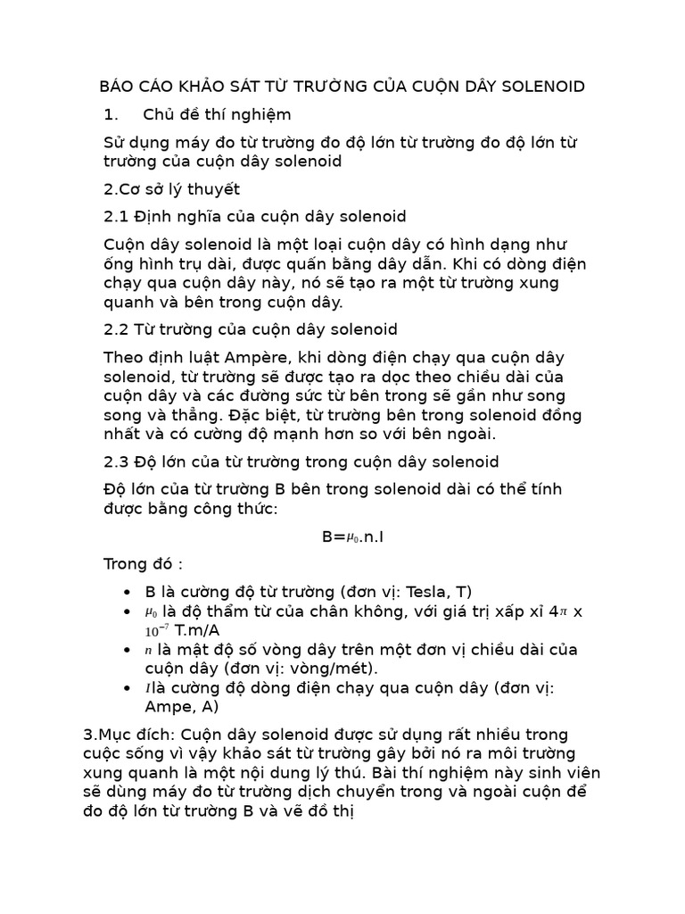 Báo Cáo KH o Sát T Trư NG C A Cu N Dây Solenoid | PDF
