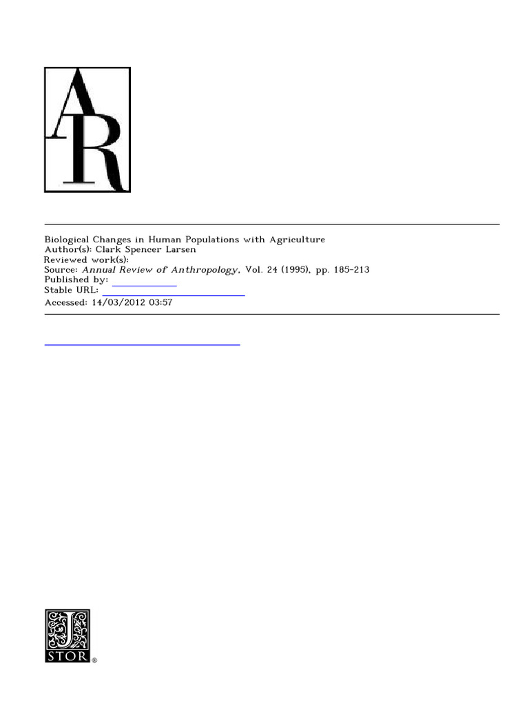 Biological Changes in Human Populations With Agriculture | PDF