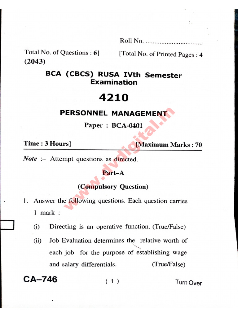 4th Sem BCA-0401 Personnel Management 2023 | PDF