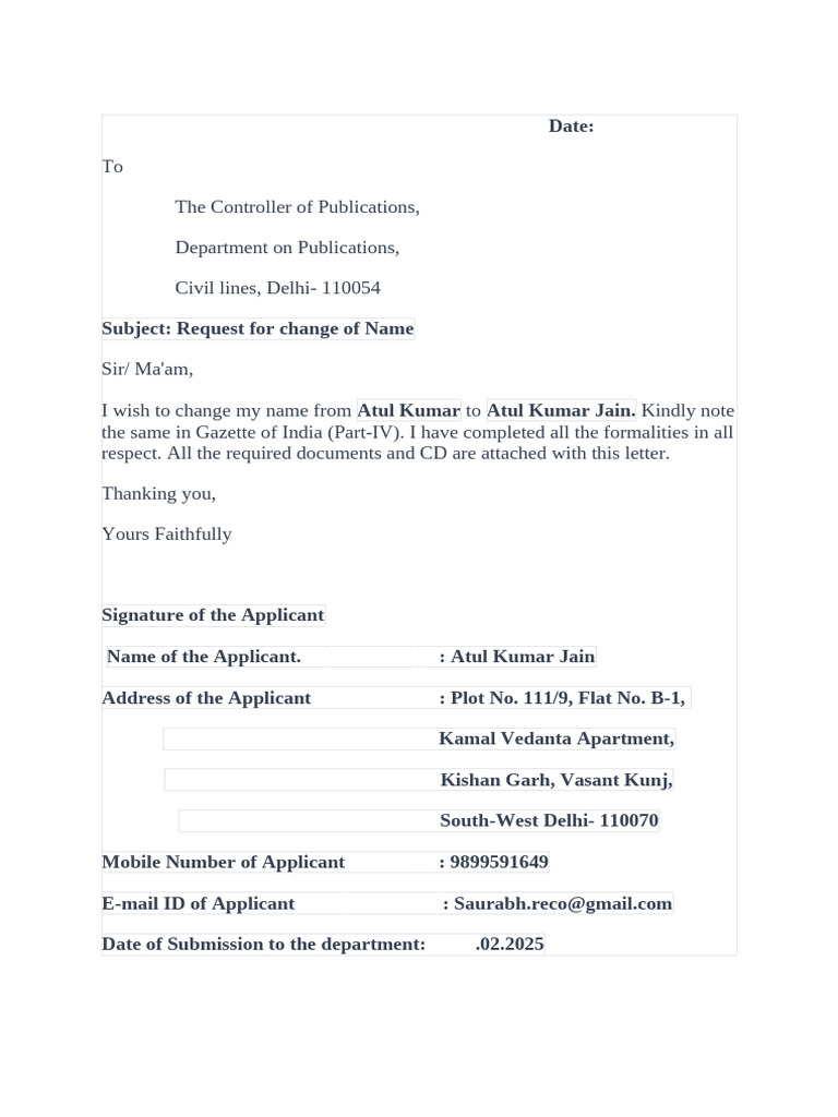Name Change Gazette Notification Request | PDF