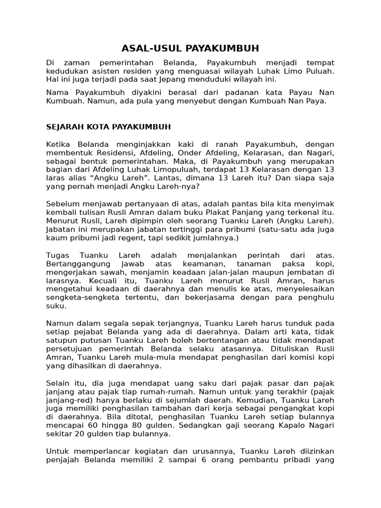 Sejarah dan Asal Usul Payakumbuh | PDF