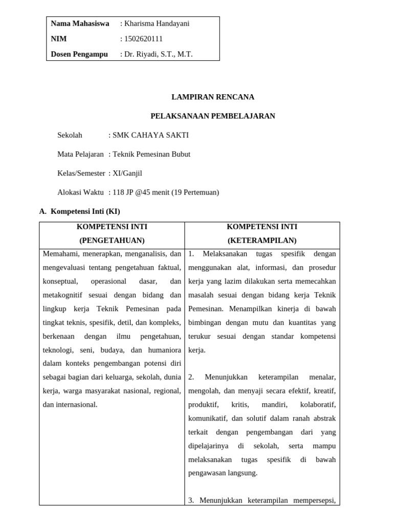 Lampiran RPP (Kharisma Handayani - 1502620111) | PDF