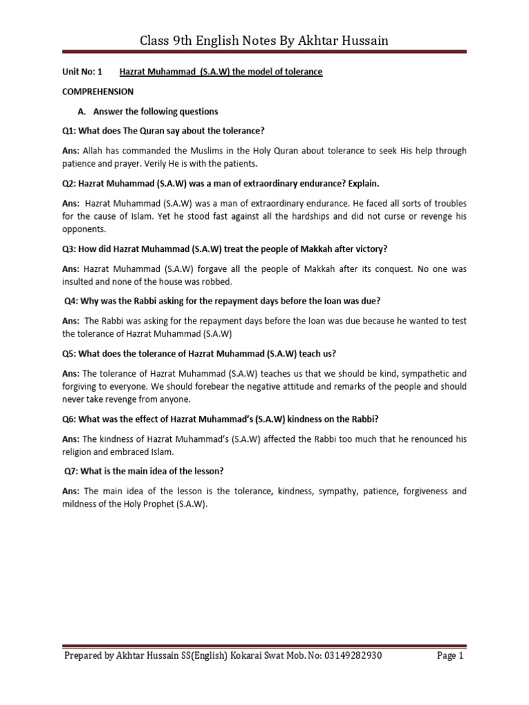 AKHTAR 9TH English Notes | PDF | Muhammad | Muhammad Ali Jinnah