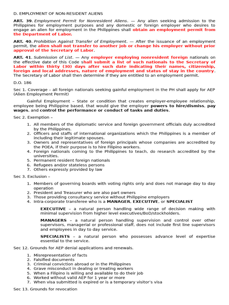 Notes On Labor (Aliens and Illegal Recruitment) | PDF | Employment ...