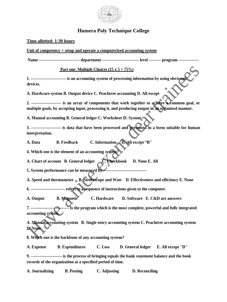 Computerized Accounting Exam Guide | PDF | Information | Computer Hardware
