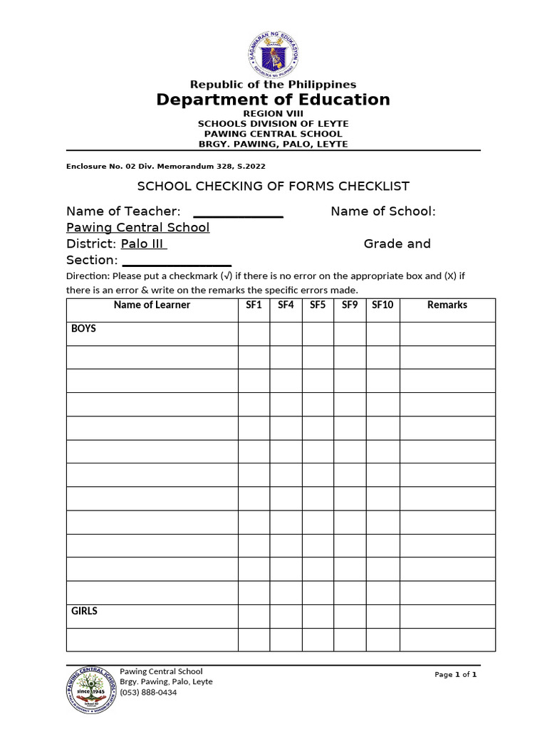 SCHOOL-CHECKING-OF-FROMS-CHECKLIST | PDF